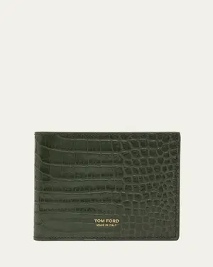 Tom Ford Croc-Effect Leather T-Line Bifold Wallet - Rifle Green